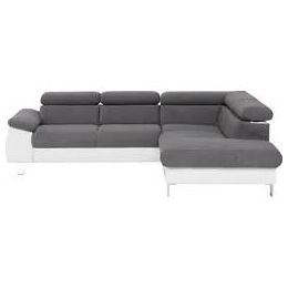 Ecksofa COTTA "Komaris L-Form" Sofas Gr. B/H/T: 249cm x 72cm x 100cm, Kunstleder SOFTLUX-Struktur, Ottomane rechts, mit Bettfunktion-mit Bettkasten-ohne RGB-LED-Beleuchtung-mit Kopfteilverstellung, weiß (weiß/stone) inklusive Kopf- bzw. Rückenverstellung, wahlweise Bettfunktion