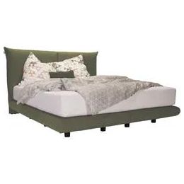 Boxspringbett Tom Tailor HOME "SOHO PILLOW BOX" Komplettbetten Gr. Struktur fein TBO, Liegefläche B/L: 200 cm x 200 cm, H2/H3, 5-Zonen-Tonnentaschen-Federkern-Partnermatratze, grün (soft olive tbo 323) Boxspringbett in Schwebeoptik, Kopfteil Kissenform, Höhe 120 cm