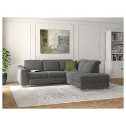 Sit & More Ecksofa SIT & MORE "Dundee L-Form" Sofas Gr. B/H/T: 263cm x 86cm x 219cm, Luxus-Microfaser Paris, Ottomane rechts, mit Kopfteilverstellung-ohne Bettfunktion-ohne Stauraum, grau mit Federkern und Edelstahlfüßen, wahlweise Kopfteilverstellung