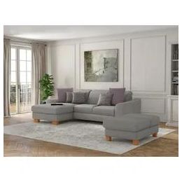 Sit & More Ecksofa SIT & MORE "Dundee L-Form" Sofas Gr. B/H/T: 264cm x 86cm x 175cm, Luxus-Microfaser Paris, Recamiere links, ohne Kopfteilverstellung-ohne Bettfunktion-ohne Bettkasten, weiß (silber) mit Federkern und Massivholzfüßen, wahlweise Kopfteilverstellung