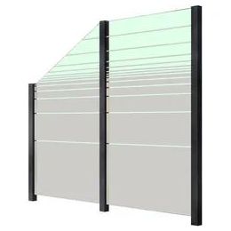 Zaun STAKET PRO, grau (anthrazit), Pfosten: 3 St., Aluminium, Glas, Zaunelemente, Glaszaun, Gesamtlänge: 2,29 m, 3 Pfosten