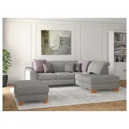 Sit & More Ecksofa SIT & MORE "Dundee L-Form" Sofas Gr. B/H/T: 263cm x 86cm x 219cm, Luxus-Microfaser Paris, Ottomane rechts, mit Kopfteilverstellung-ohne Bettfunktion-ohne Stauraum, weiß (silber) mit Federkern und Massivholzfüßen, wahlweise Kopfteilverstellung