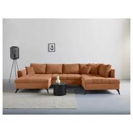 Wohnlandschaft Inosign "Lörby U-Form" Sofas Gr. B/H/T: 339 cm x 90 cm x 190 cm, Feincord, Ottomane rechts, Feincord, orange (terra) Belastbarkeit bis 140kg pro Sitzplatz, auch mit Aqua clean-Bezug