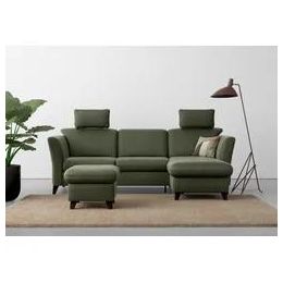 Ecksofa Home Affaire "Trelleborg L-Form" Sofas Gr. B/H/T: 249 cm x 86 cm x 162 cm, Feincord, Recamiere rechts, mit Bettfunktion-mit Bettkasten, grün (olive) wahlweise mit Bettfunktion und Bettkasten, inkl. Federkern-Polsterung