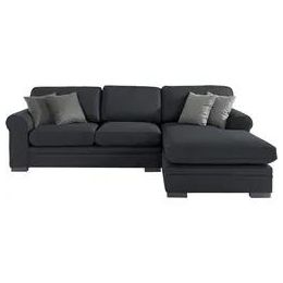 Ecksofa Home Affaire "Broughton L-Form" Sofas Gr. B/H/T: 279 cm x 92 cm x 178 cm, Struktur fein, Ottomane rechts, grau weicher Sitzkomfort, incl. 4 Zierkissen, Keder