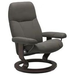 Relaxsessel stressless "Consul" Sessel Gr. Leder PALOMA, Classic Base Wenge, PlusTMSystem-Gleitsystem-Relaxfunktion-Drehfunktion-Kopfstützenverstellung-Rückteilverstellung, B/H/T: 72cm x 94cm x 70cm, grau (metal grey paloma) mit Classic Base, Größe S, Gestell Wenge