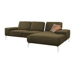 Ecksofa W.Schillig "run" Sofas Gr. B/H/T: 279cm x 88cm x 178cm, Flachgewebe W82, Recamiere rechts, mit Sitztiefenverstellung, grün (camouflage w82) mit elegantem Holzsockel, Füße in Chrom glänzend, Breite 279 cm