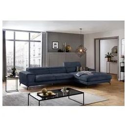 Ecksofa W.Schillig "piedroo" Sofas Gr. B/H/T: 343 cm x 70 cm x 193 cm, Stoff S37, Longchair rechts, mit Kopfteilverstellung-ohne Sitztiefenverstellung, blau (dark blue s37) Kopfteilverstellung, wahlweise mit Sitztiefenverstellung, Breite 343cm