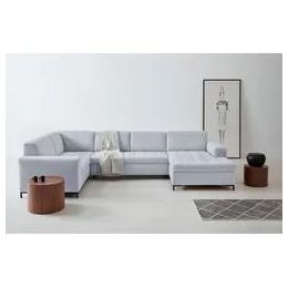 Wohnlandschaft OTTO products "Grazzo U-Form" Sofas Gr. B/H/T: 332 cm x 80 cm x 199 cm, Struktur (recyceltes Polyester), Recamiere rechts, Mit Bettfunktion-mit Bettkasten, silberfarben (silber) Sofas hochwertige Stoffe aus recyceltem Material, Steppung im Sitzbereich