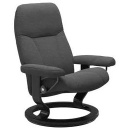 Relaxsessel stressless "Consul" Sessel Gr. ROHLEDER Stoff Q2 FARON, Classic Base Schwarz, PlusTMSystem-Gleitsystem-Relaxfunktion-Drehfunktion-Kopfstützenverstellung-Rückteilverstellung, B/H/T: 72cm x 94cm x 70cm, grau (dark grey q2 faron) mit Classic Base, Größe S, Gestell Schwarz