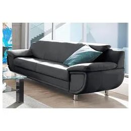 3-Sitzer Trendmanufaktur "Rondo, Breite 207 cm, breite Armlehnen, Füße chromfarben" Sofas Gr. B/H/T: 207cm x 85cm x 94cm, NaturLEDER, Mit Federkern, schwarz Big-Sofa wahlweise mit Federkern, in verschiedenen Bezügen bestellbar