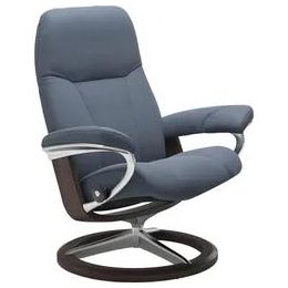 Relaxsessel stressless "Consul" Sessel Gr. Leder PALOMA, Signature Base Wenge, BalanceAdaptTM-PlusTMSystem-Gleitsystem-Relaxfunktion-Drehfunktion-Kopfstützenverstellung-Rückteilverstellung, B/H/T: 78cm x 97cm x 70cm, blau (sparrow blue paloma) mit Signature Base, Größe S, Gestell Wenge