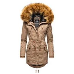 Wintermantel Marikoo "La Viva Prc" Gr. M (38), grau (taupe) Damen Mäntel stylischer Winterparka mit abnehmbarem Kunstfell