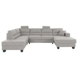 Wohnlandschaft Trendmanufaktur "Chamber, U-Form", grau (quiet grau), B:310cm H:85cm T:203cm, Sofas, inklusive zwei Kopfstützen, wahlweise mit Bettfunktion