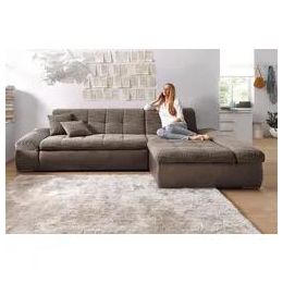 Ecksofa DOMO collection "Moric B/T/H 300/172/80 cm, auch in Cord, L-Form" Sofas Gr. B/H/T: 300cm x 80cm x 172cm, Kunstleder SOFTLUX-Struktur, Recamiere rechts, ohne Funktion, braun (espresso/beige-braun) XXL-Format, wahlweise auch mit Bettfunktion und Armverstellung