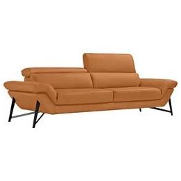 2,5-Sitzer Egoitaliano "Narcisa" Sofas Gr. B/H/T: 226cm x 96cm x 110cm, Leder BULL, mit verstellbaren Kopfstützen, orange mit verstellbaren Kopfstützen