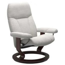 Relaxsessel stressless "Consul" Sessel Gr. Struktur fein JASMINE, Classic Base Braun, PlusTMSystem-Gleitsystem-Relaxfunktion-Drehfunktion-Kopfstützenverstellung-Rückteilverstellung, B/H/T: 72cm x 94cm x 70cm, grau (light jasmine) mit Classic Base, Größe S, Gestell Braun