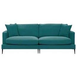 2-Sitzer LEONIQUE "Cozy" Sofas Gr. B/H/T: 151cm x 80cm x 97cm, Strukturstoff, blau (petrol) mit losen Kissen und Metallbeinen