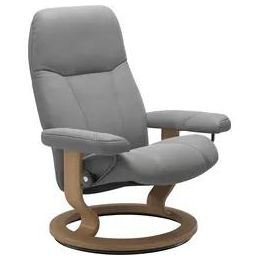 Relaxsessel stressless "Consul" Sessel Gr. Leder BATICK, Classic Base Eiche, PlusTMSystem-Gleitsystem-Relaxfunktion-Drehfunktion-Kopfstützenverstellung-Rückteilverstellung, B/H/T: 76cm x 100cm x 71cm, grau (wild dove batick) mit Classic Base, Größe M, Gestell Eiche