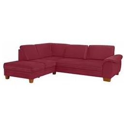 Ecksofa Home Affaire "Husum L-Form" Sofas Gr. B/H/T: 269cm x 90cm x 219cm, Luxus-Microfaser ALTARA NUBUCK, Ottomane links, rot (bordeaux) mit Sitztiefenverstellung, Federkern-Polsterung und Kontrastnaht