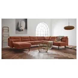 Wohnlandschaft Andas "Nordfyn U-Form" Sofas Gr. B/H/T: 323 cm x 81 cm x 239 cm, Luxus-Microfaser Lederoptik, Recamiere links, braun (cognac) edles Design in 3 Bezugsqualitäten, by Morten Georgsen