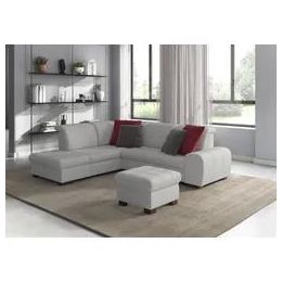 Sit & More Ecksofa SIT&MORE "Luxor L-Form" Sofas Gr. B/H/T: 259 cm x 82 cm x 224 cm, Soft clean, Ottomane links, mit Bettfunktion-mit Stauraum bei Ottomane-mit Kopfteilverstellung, silberfarben (silber) wahlweise mit Bettfunktion, Stauraum und Kopfteilverstellung