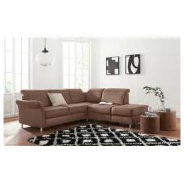 Sit & More Ecksofa SIT & MORE "Darwin L-Form" Sofas Gr. B/H/T: 249cm x 83cm x 221cm, Flachgewebe, Ottomane rechts, ohne Kopfteilverstellung-ohne Bettfunktion-ohne Stauraum, braun (haselnuss) inklusive Federkern, wahlweise mit Kopfteilverstellung, Bettfunktion