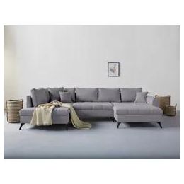 Wohnlandschaft Inosign "Lörby U-Form" Sofas Gr. B/H/T: 339 cm x 90 cm x 190 cm, Luxus-Microfaser weich, Ottomane links, Luxus Microfaser weich, grau Belastbarkeit bis 140kg pro Sitzplatz, auch mit Aqua clean-Bezug