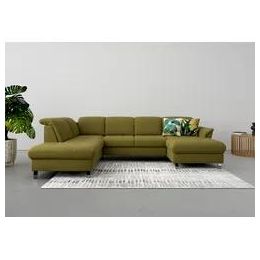 Sit & More Wohnlandschaft SIT&MORE "Maggiore U-Form" Sofas Gr. B/T: 312 cm x 224 cm, Soft clean, Ottomane links, mit Kopfteilverstellung-ohne Bettfunktion-ohne Stauraum-Fussfarbe: Nickel satiniert, grün (olive) wahlweise mit Kopfteilverstellung, Bettfunktion und Stauraum