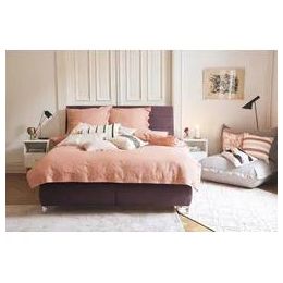 Boxspringbett Tom Tailor HOME "SOFT LINES BOX" Komplettbetten Gr. Struktur fein TBO ohne Tom Tailor Print, Liegefläche B/L: 140 cm x 200 cm, H3, 5-Zonen-Tonnentaschen-Federkernmatratze, lila (mauve tbo 107) Boxspringbett mit geschwungenem Kopfteil horizontaler Steppung, ohne Print