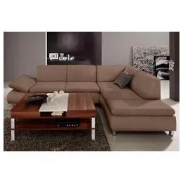 Ecksofa Max Winzer "Toulouse modern und bequem, aktuelles Design, hoher Sitzkomfort" Sofas Gr. B/H/T: 271cm x 75cm x 190cm, Luxus-Microfaser, Ottomane rechts, braun mit klappbaren Armlehnen, Breite 271 cm