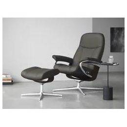 Relaxsessel stressless "Consul" Sessel Gr. Leder PALOMA, Cross Base Braun, S, Relaxfunktion-Drehfunktion-PlusTMSystem-Gleitsystem-BalanceAdaptTM, B/H/T: 78cm x 97cm x 70cm, grau (metal grey paloma) mit Hocker, Cross Base, Größe S, M & L, Holzakzent Braun