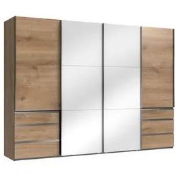 Schwebetürenschrank wimex "Level by fresh to go" Schränke Gr. B/H/T: 300cm x 216cm x 65cm, 4 St., braun (plankeneichefarben/weißglas) mit Glastüren und Synchronöffnung