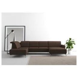 Sit & More Wohnlandschaft SIT & MORE "Bailando U-Form" Sofas Gr. B/H/T: 337cm x 84cm x 205cm, Luxus-Microfaser ALTARA NUBUCK, Ottomane links, mit Kopfteilverstellung, braun (dunkelbraun) wahlweise mit Kopfteilverstellung und Vorziehsitz, motorisch