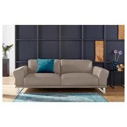 2,5-Sitzer W.Schillig "montanaa" Sofas Gr. B/H/T: 232 cm x 78 cm x 94 cm, Longlife Xtra-Leder Z59, braun (stone z59) mit Metallkufen in Chrom glänzend, Breite 232 cm