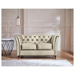 Chesterfield-Sofa Home Affaire "Reims" Sofas Gr. B/H/T: 150 cm x 76 cm x 88 cm, Samtoptik, beige (creme) mit echter Chesterfield-Knopfheftung, hochwertige Verarbeitung