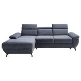 Ecksofa Trendmanufaktur "Rima, multifunktionales Sofa, L-Form" Sofas Gr. B/H/T: 262cm x 80cm x 182cm, Struktur fein, Recamiere links, mit Bettfunktion und Bettkasten-mit Kopfteilverstellung und Sitztiefenverstellung, blau (nachtblau) mit Bettfunktion, Bettkasten, Kopf- und Sitztiefenverstellung