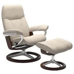 Relaxsessel stressless "Consul" Sessel Gr. Struktur fein JASMINE, Signature Base Braun, BalanceAdaptTM-PlusTMSystem-Gleitsystem-Relaxfunktion-Drehfunktion-Kopfstützenverstellung-Rückteilverstellung, B/H/T: 82cm x 102cm x 72cm, beige (beige jasmine) mit Hocker, Signature Base, Größe M, Gestell Braun