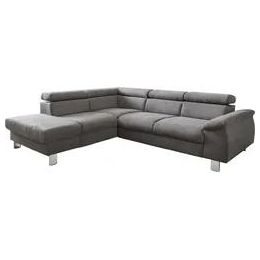 Ecksofa COTTA "Komaris L-Form" Sofas Gr. B/H/T: 249cm x 72cm x 100cm, Feinstruktur, Ottomane links, ohne Bettfunktion-ohne Bettkasten-mit RGB-LED-Beleuchtung-mit Kopfteilverstellung, grau inklusive Kopf- bzw. Rückenverstellung, wahlweise Bettfunktion