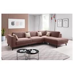 Ecksofa Inosign "Laurentia, L-Form" Sofas Gr. B/H/T: 294cm x 83cm x 203cm, Luxus-Microfaser, Ottomane rechts, braun (kakao, zierkissen beige) mit 4 Zierkissen, Ottomane links oder rechts bestellbar