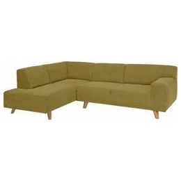 Ecksofa Tom Tailor HOME "NORDIC PURE" Sofas Gr. B/H/T: 249cm x 77cm x 181cm, Samtstoff STC, Ottomane links, beige (gold mustard stc 13) mit Ottomane, im Retrolook, Füße Buche natur