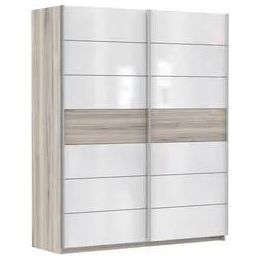 Schwebetürenschrank FORTE "Rondino", bunt (sandeichefarben, weiß hochglanz), B:170cm H:210cm T:61cm, Schränke, mit weißen Hochglanz-Absetzungen