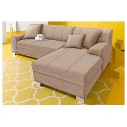 Ecksofa Inosign "Turah incl. Zierkissen, moderne Steppung, auch in Leder" Sofas Gr. B/H/T: 239cm x 75cm x 82cm, Microfaser PRIMABELLE, Recamiere rechts, mit Bettfunktion, beige (natur) wahlweise mit Bettfunktion, Schlafsofa, BTH: 23915275 cm, L-Form