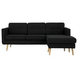 Ecksofa Home Affaire "Brest L-Form" Sofas Gr. B/H/T: 205cm x 84cm x 150cm, Struktur fein, Recamiere rechts, Polyätherschaum-Polsterung, grau (anthrazit) mit Knopfheftung und Steppung im Rücken, geradliniges Design