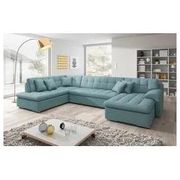 Wohnlandschaft Trendmanufaktur "Rave II, toller Sitzkomfort, auswendige Detailverarbeitung" Sofas Gr. B/H/T: 323cm x 77cm x 202cm, Struktur, Recamiere rechts, ohne Bettfunktion, grün (salbei) wahlweise mit Bettfunktion, U-Form