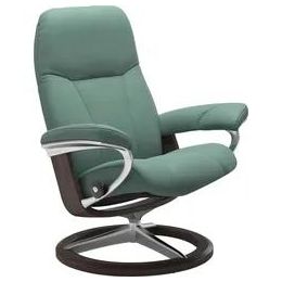 Relaxsessel stressless "Consul" Sessel Gr. Leder PALOMA, Signature Base Wenge, BalanceAdaptTM-PlusTMSystem-Gleitsystem-Relaxfunktion-Drehfunktion-Kopfstützenverstellung-Rückteilverstellung, B/H/T: 78cm x 97cm x 70cm, grün (aqua green paloma) mit Signature Base, Größe S, Gestell Wenge