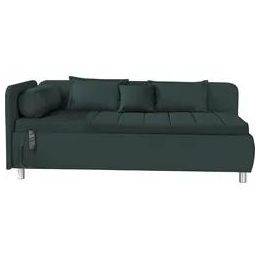 Schlafsofa Alina "Kiana" Sofas Gr. B/H/T: 207cm x 80cm x 112,5cm, Struktur, Armlehne links, grün (blaugrün tmd 16) Liegefläche 90200 cm oder 100200 cm, Bettkasten, Zierkissen-Set