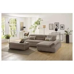 Ecksofa Inosign "Avesa L-Form" Sofas Gr. B/H/T: 300cm x 80cm x 172cm, Struktur weich, Longchair rechts, mit Armteilverstellung-mit Schlaffunktion, braun (coffee) Wahlweise mit Armteilvertsellung und Bettfunktion, BTH: 30017280cm