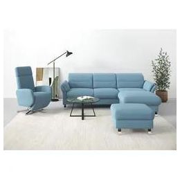 Sit & More Ecksofa SIT & MORE "Grenoble L-Form mit Federkern" Sofas Gr. B/H/T: 251cm x 85cm x 161cm, Struktur weich, Recamiere rechts, ohne Bettfunktion-ohne Armteilverstellung-ohne Kopfteilverstellung, blau (hellblau) wahlweise mit Bettfunktion, Bettkasten, Arm- und Kopfteilverstellung