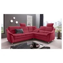 Ecksofa Places of Style "Cardoso L-Form", rot (bordeaux), B:249cm H:90cm T:209cm, Luxus-Microfaser Lederoptik (100% Polyester), Luxus-Microfaser (100% Polyester), Luxus-Microfaser ALTARA NUBUCK (100% Polyester), Struktur (100% Polyester), Sofas, Federkern, wahlweise mit Bett, Schubkasten, teilweise Relaxfunktion